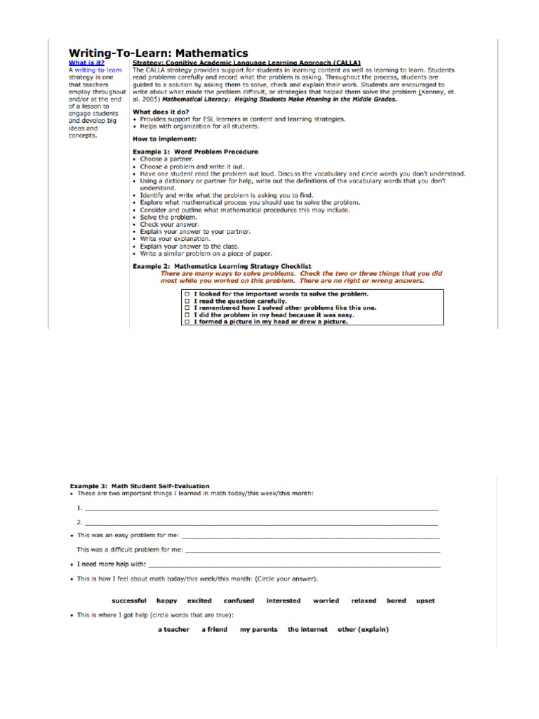 Writing To Learn Strategies in Mathematics | PDF