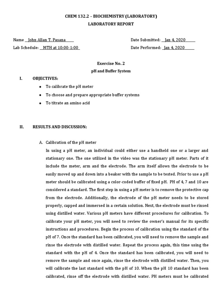 Laboratory Outline - Exercise 2 | PDF | Ph | Buffer Solution
