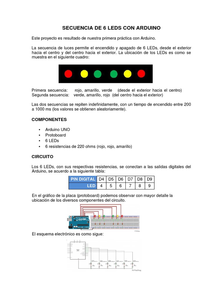 Secuencia de 6 Leds Con Arduino - Resumen | PDF | Arduino | Diodo emisor de luz