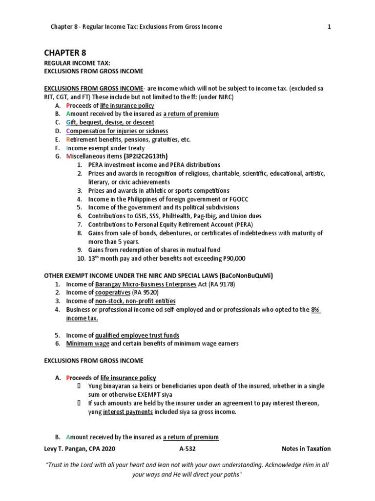 INTAX Chapter 8 | PDF | Gross Income | Tax Exemption