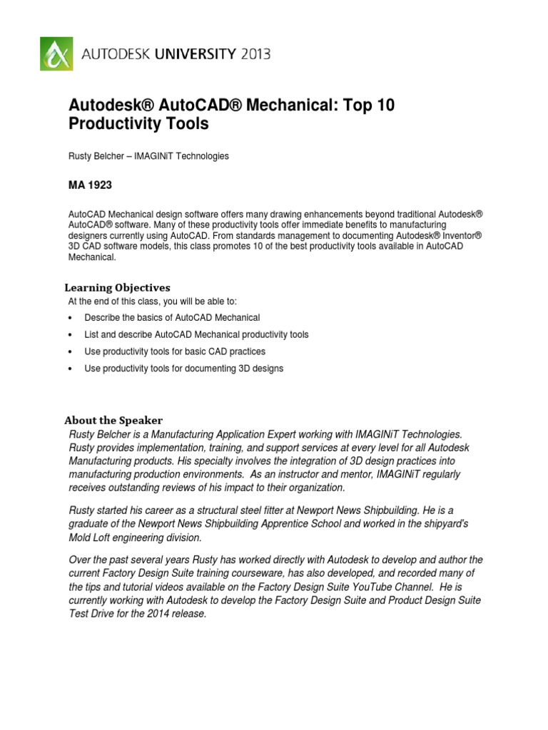 Handout - 1923 - MA - 1923 Autodesk AutoCAD Mechanical Top 10 ...