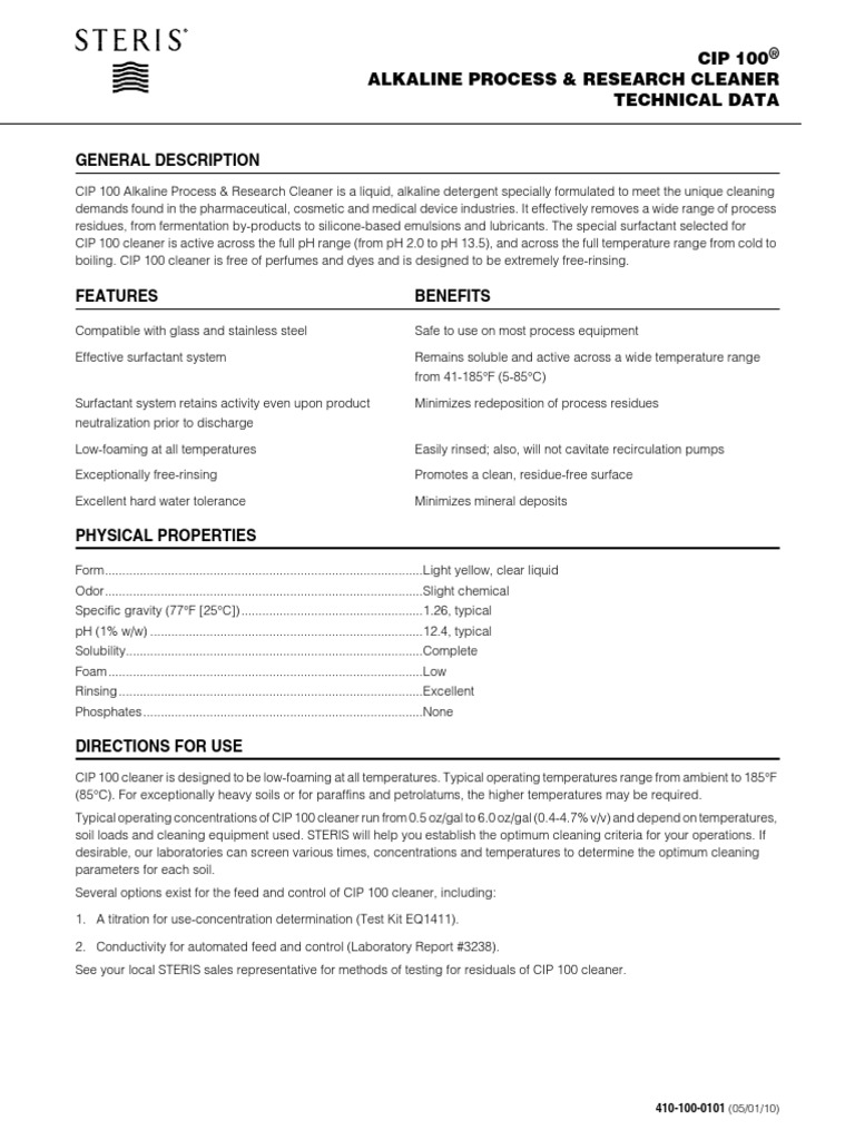 TDS en - Cip 100 | PDF | Surfactant | Liquids