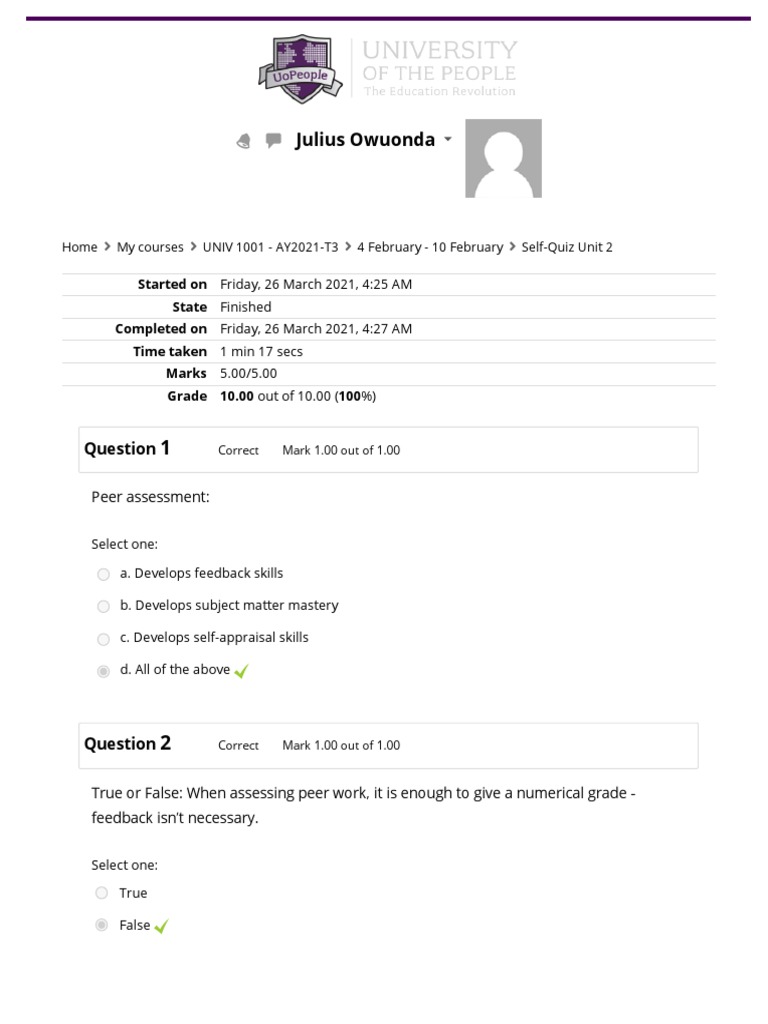 Self-Quiz Unit 2 - Attempt Review | PDF