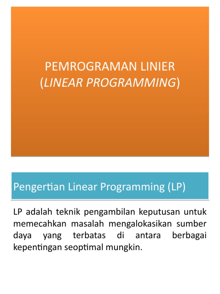 Panduan Pemrograman Linier untuk Optimalisasi | PDF