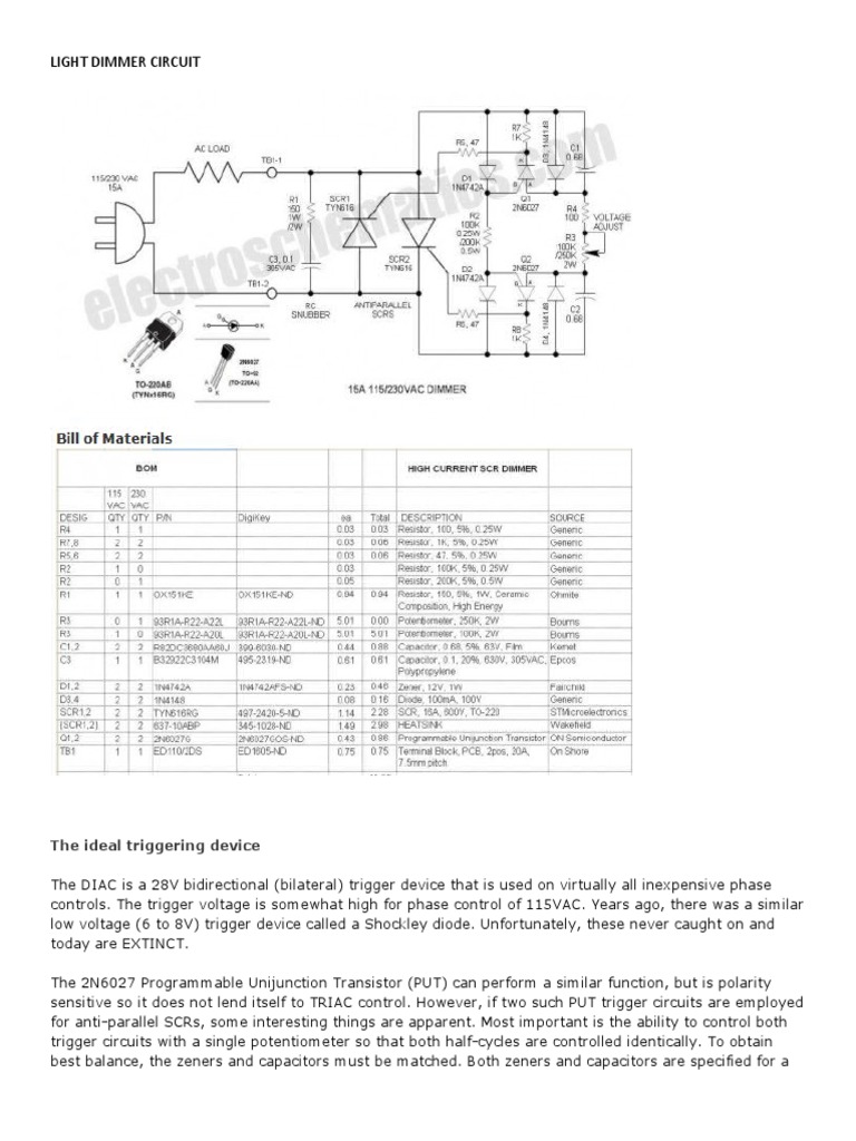 Light Dimmer Circuit: The Ideal Triggering Device | PDF | Capacitor | Electrical Network
