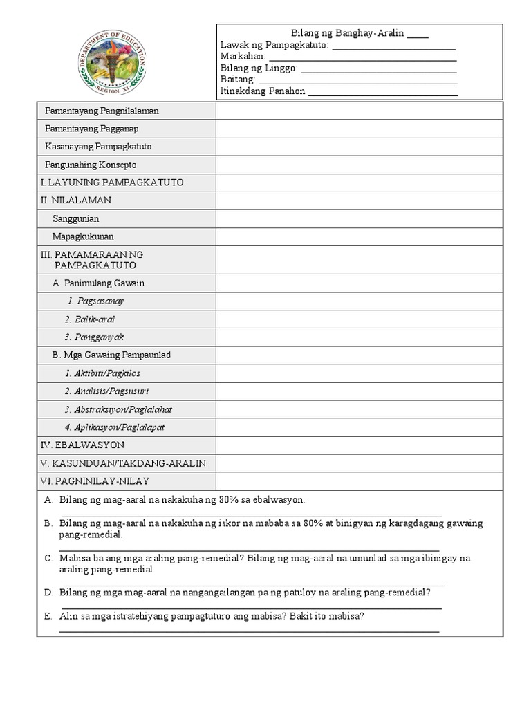 DLP Template G4 To G12 Filipino | PDF