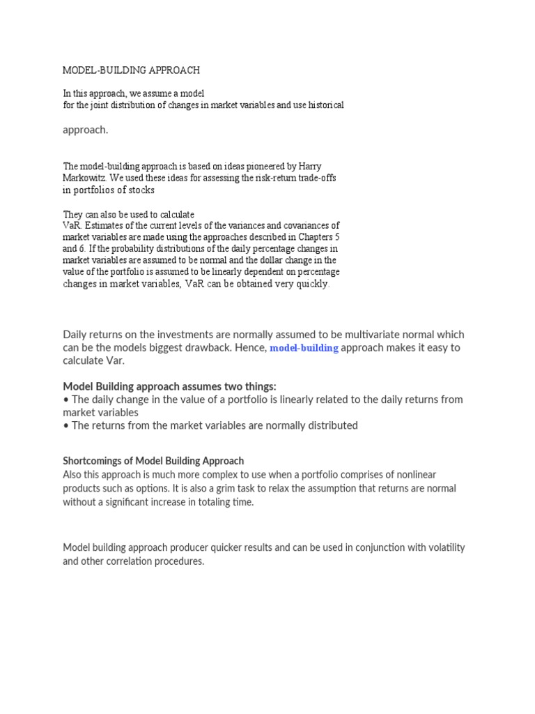 Model Building Approach | PDF | Value At Risk | Normal Distribution