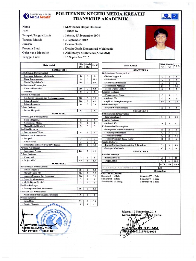 Transkrip Nilai | PDF