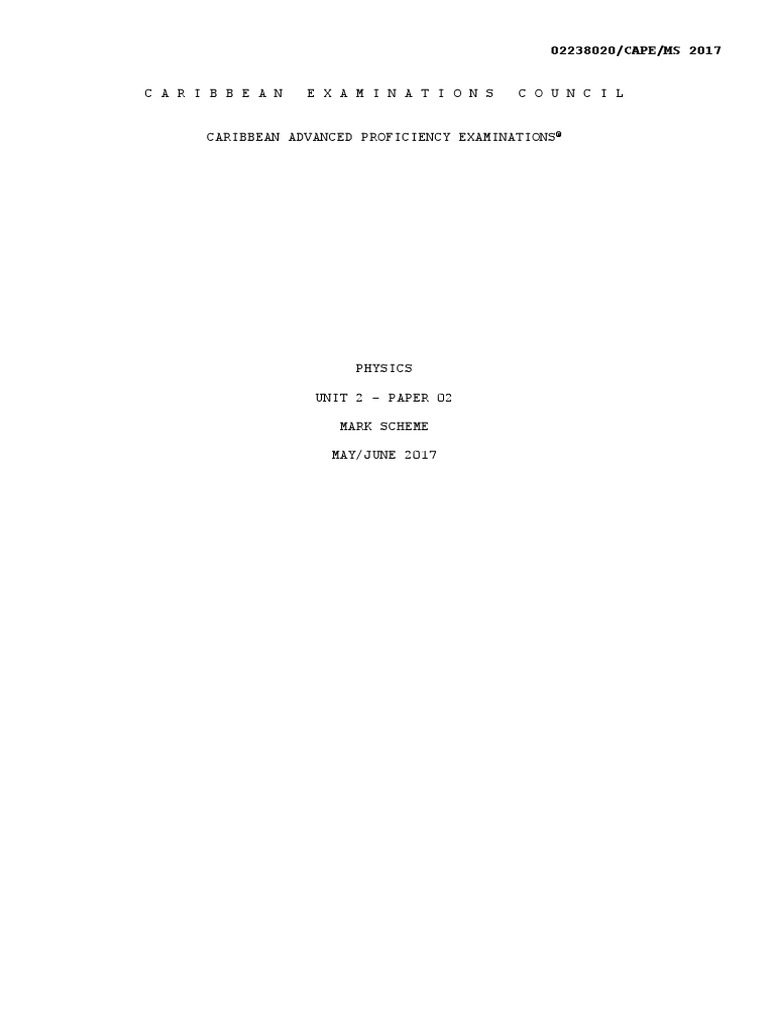 CAPE Physics Unit 2 2017 Mark Scheme | PDF | Electromagnetism | Physical Quantities