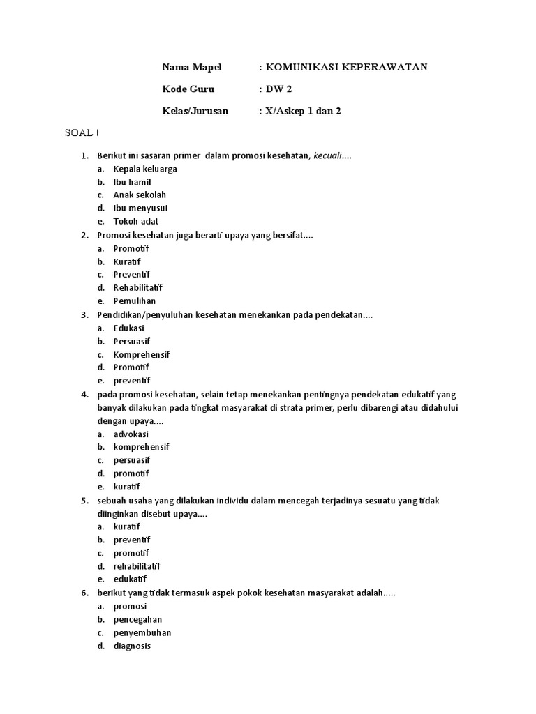 (DW2) KOMUNIKASI KEPERAWATAN KELAS X ASKEP 1 Dan 2 | PDF
