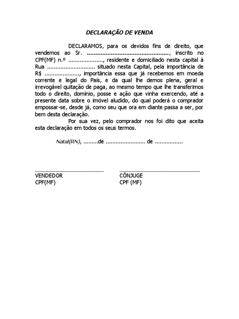 Declaracao de Venda | PDF