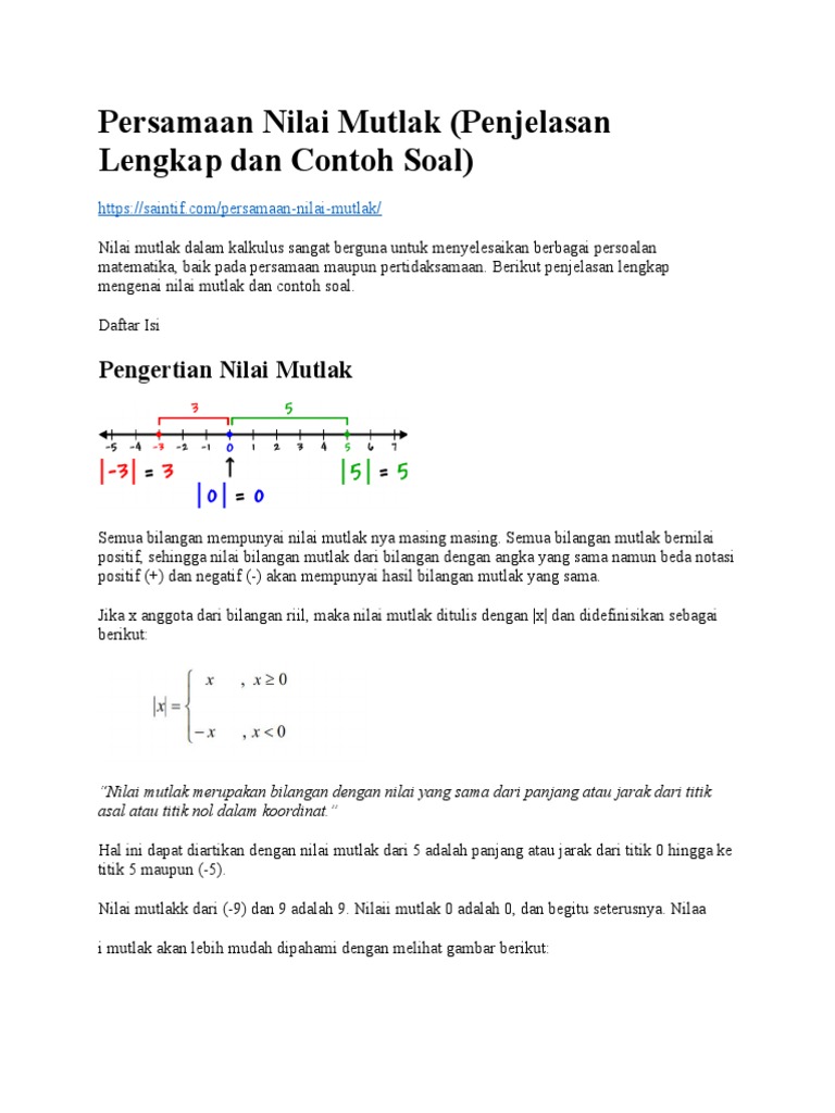 Persamaan dan Pertidaksamaan Nilai Mutlak | PDF