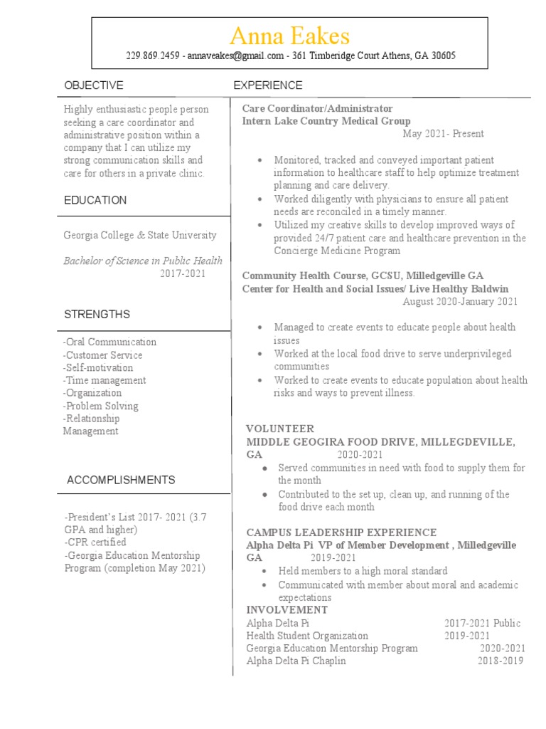 Resume 1111 | PDF | Health Care | Patient
