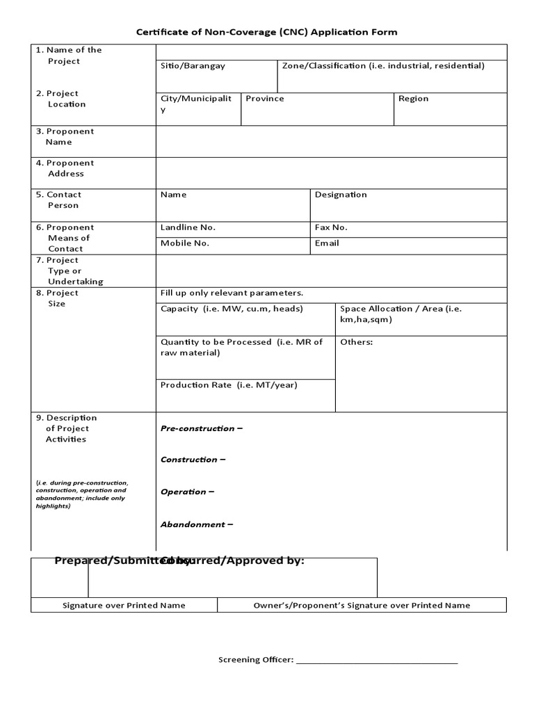 Certificate of Non-Coverage (CNC) Application Form | PDF