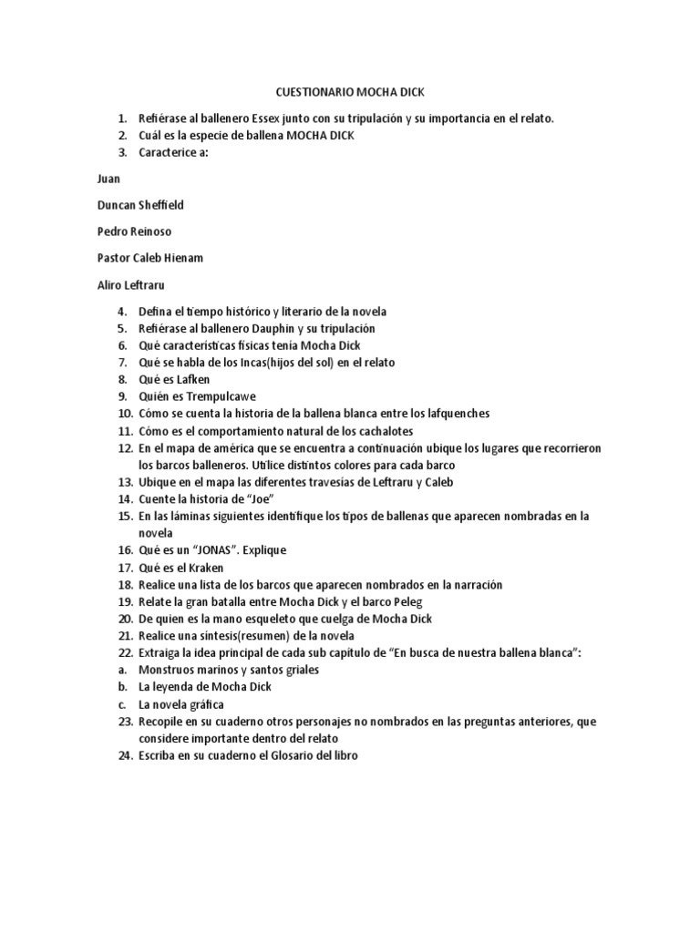 Cuestionario Mocha Dick | PDF