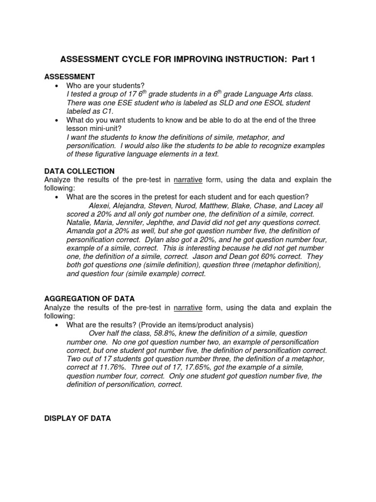 Sample of Pretest Analysis | PDF | Data Analysis | Metaphor