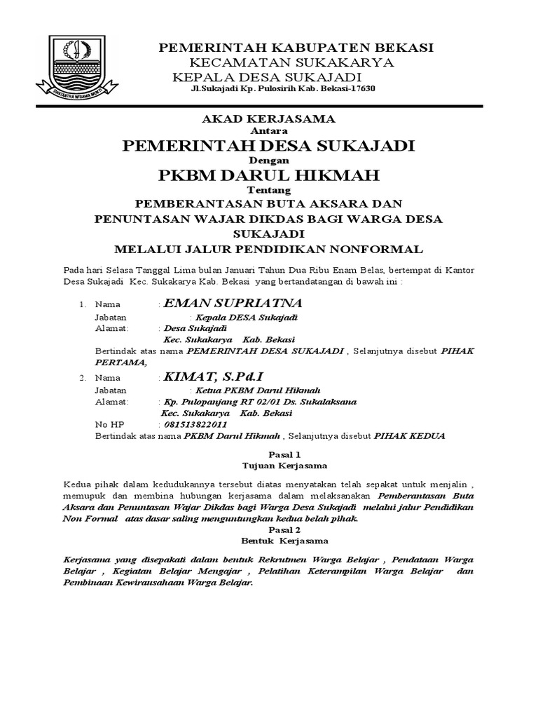 Contoh Mou Desa Binaan | PDF