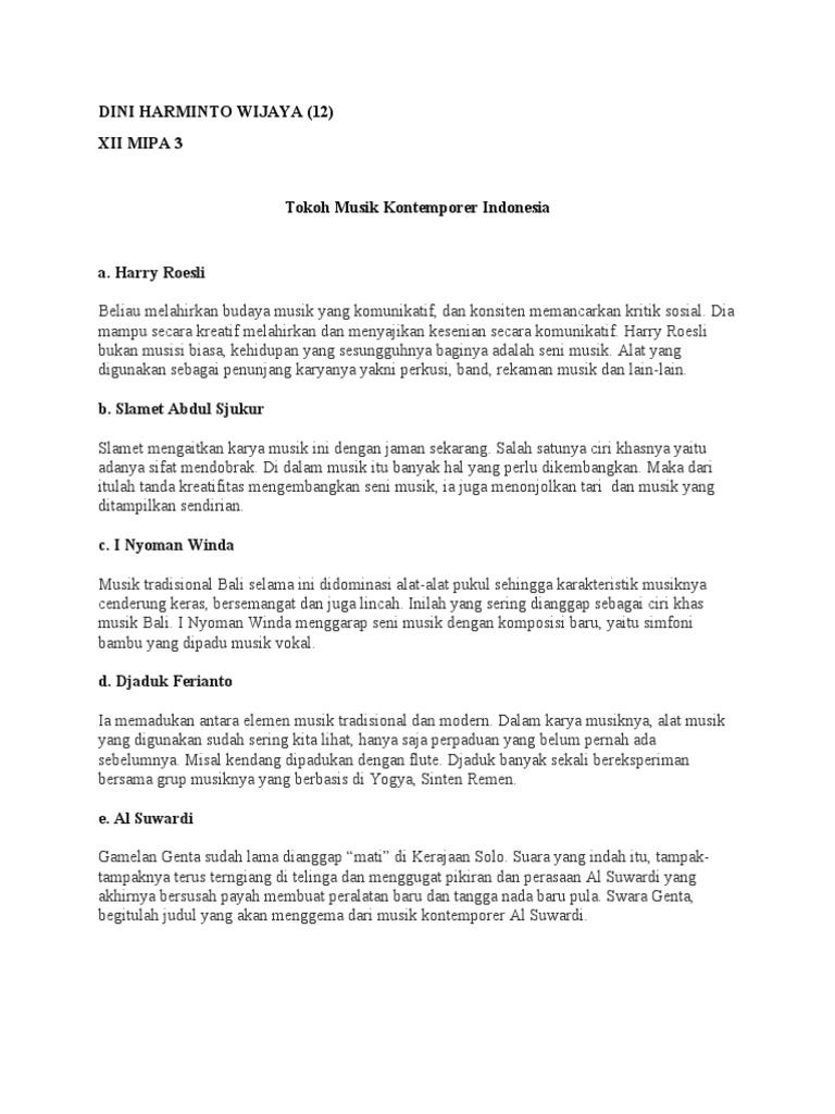 Tokoh Musik Kontemporer Indonesia | PDF