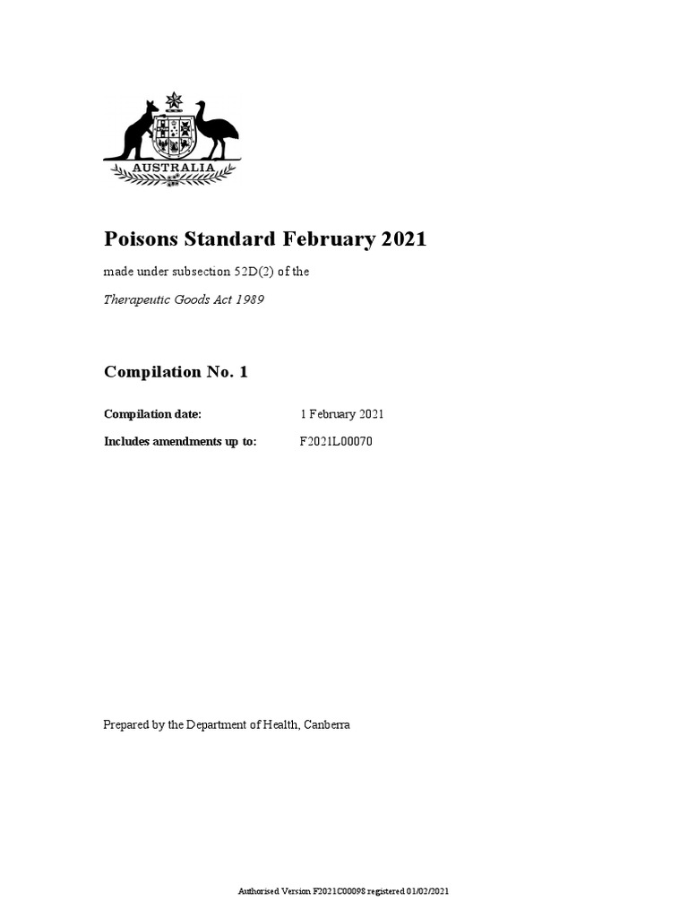 Poisons Standard February 2021: Compilation No. 1 | PDF | Chemicals ...