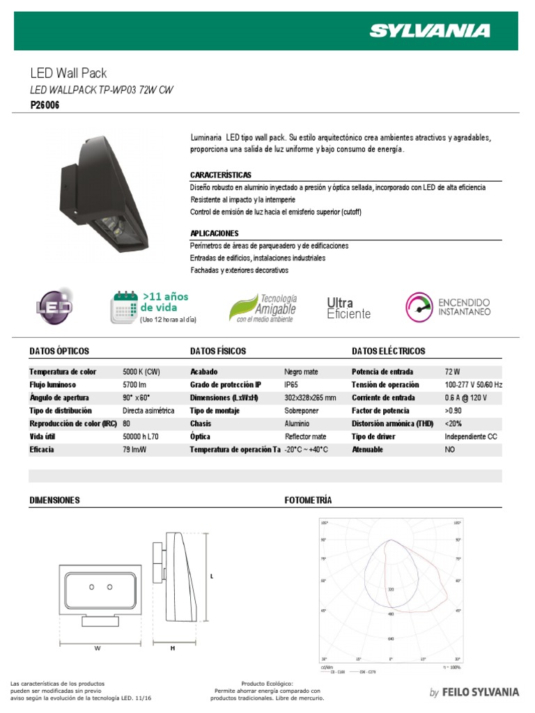 P26006 LED WALLPACK TP-WP03 72W CW (Ficha) | PDF | Diodo emisor de luz ...