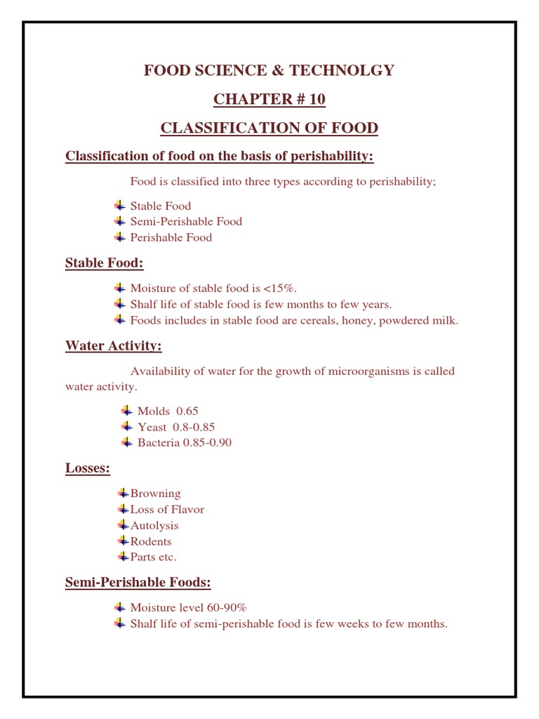 CH # 10 Classification of Food | PDF | Vegetables | Foods