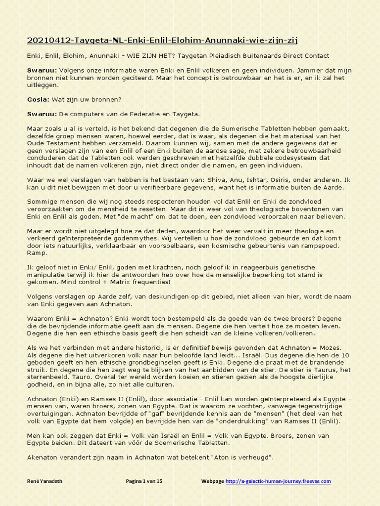 Taygeta NL Enki Enlil Elohim Anunnaki Wie Zijn Zij | PDF