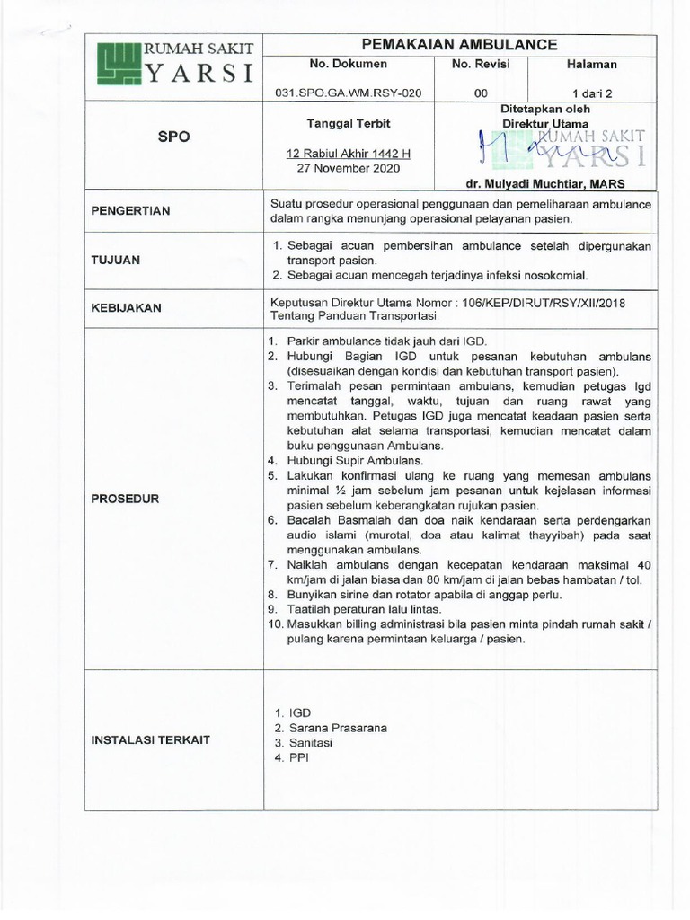 Spo Pemakaian Ambulance | PDF