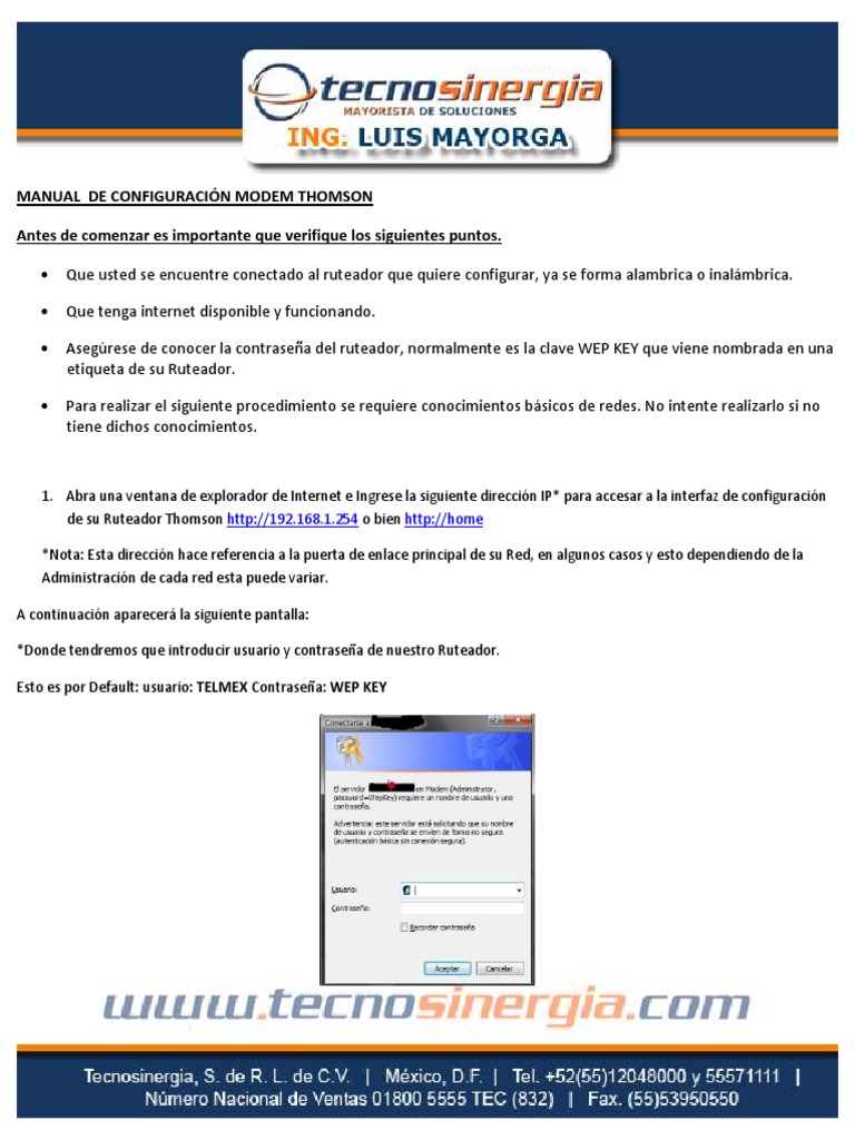 Manual de Configuración Modem Thomson | PDF | Enrutador (Computación ...