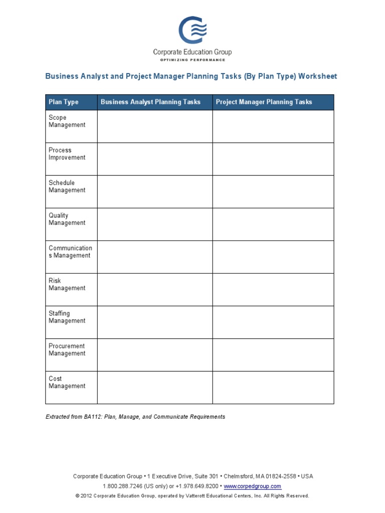 BA and PM Planning Tasks Worksheet | PDF | Career & Growth | Business