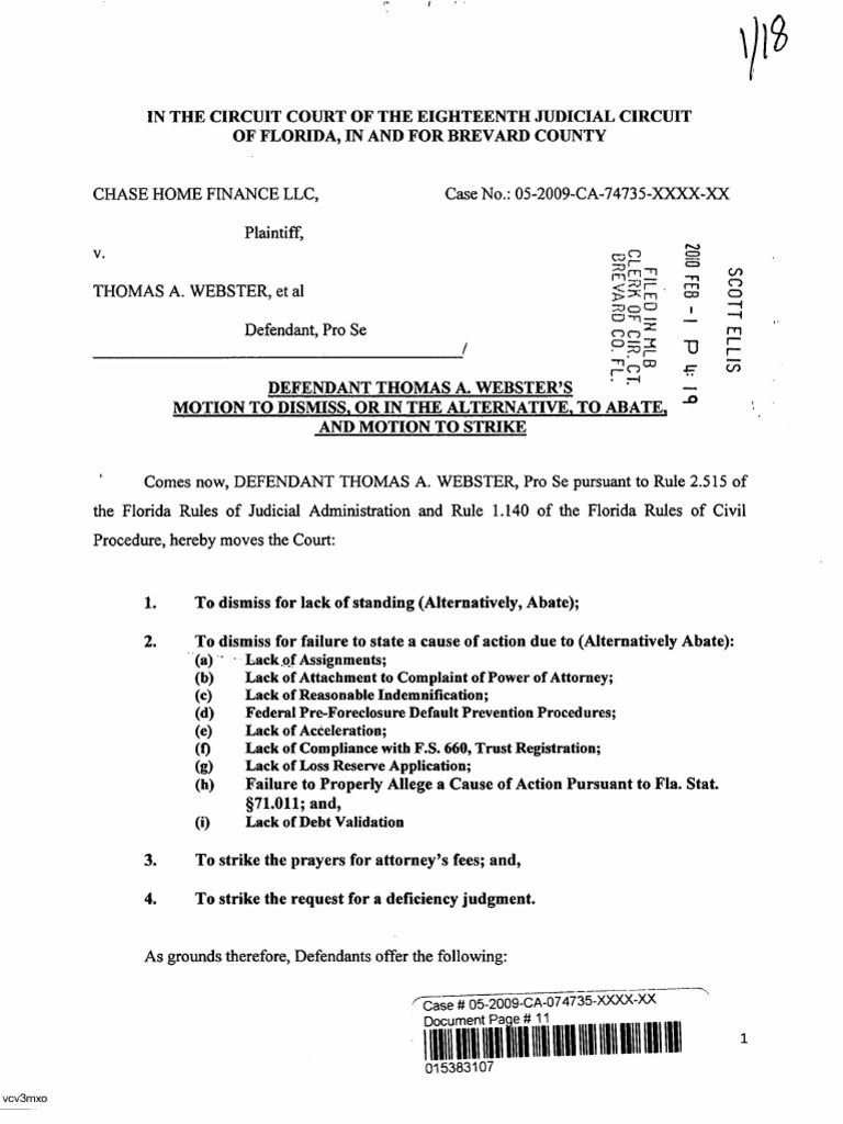 Florida - Motion To Dismiss | PDF