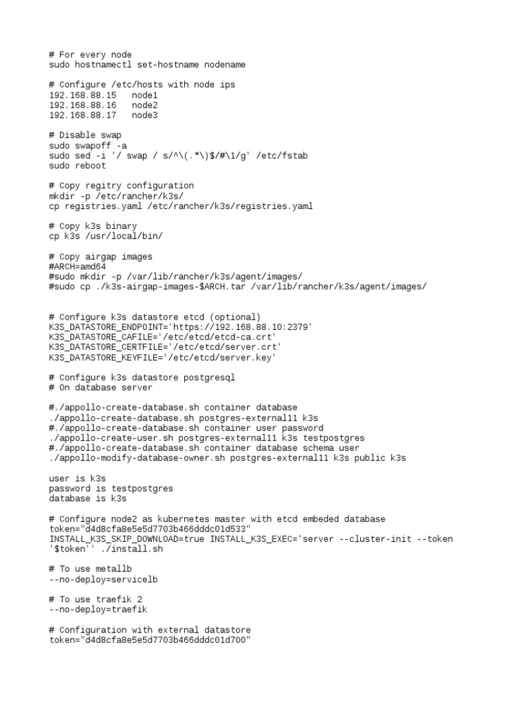 Steps k3s Cluster Configuration | Download Free PDF | Postgre Sql | Information Technology