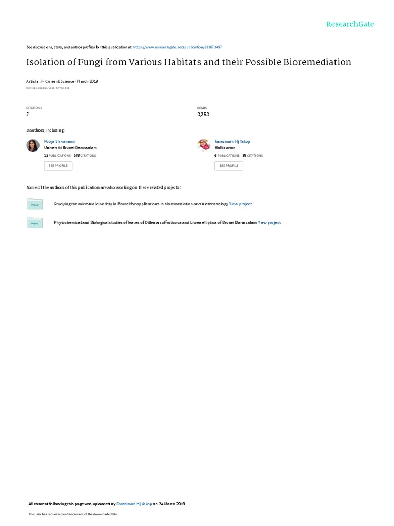 Isolation of Fungi From Various Habitats and Their Possible ...