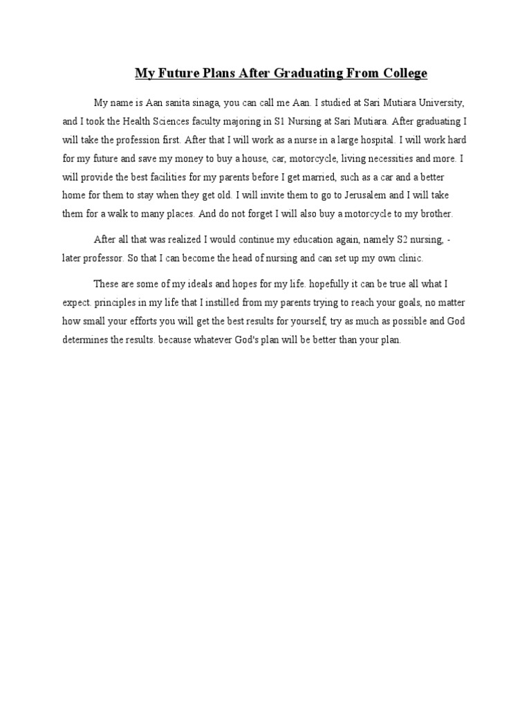 Aan's Future Plans After Graduation: Nursing Career & Family | PDF