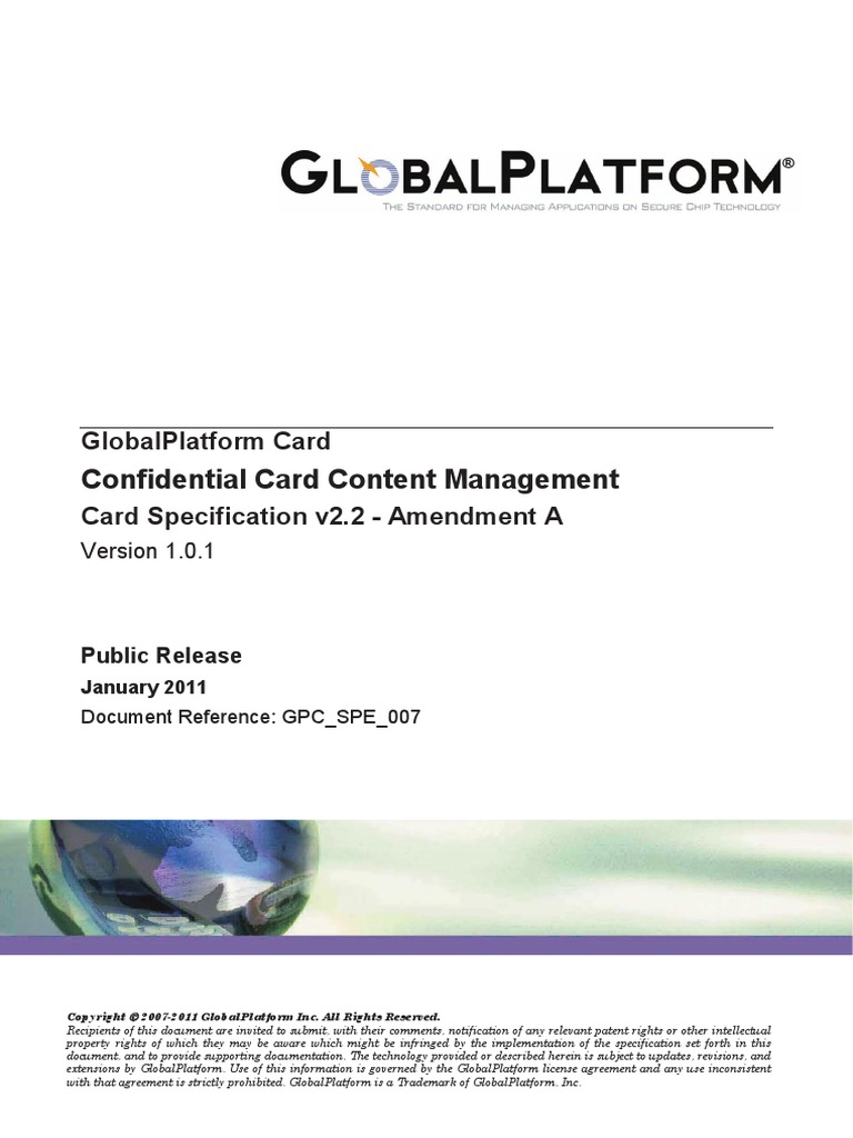 Confidential Card Content Management: Globalplatform Card Card Specification V2.2 - Amendment A ...