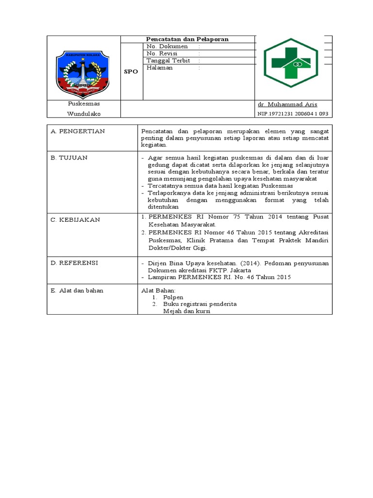 SOP Pencatatan Dan Pelaporan | PDF | Bisnis | Sains & Matematika