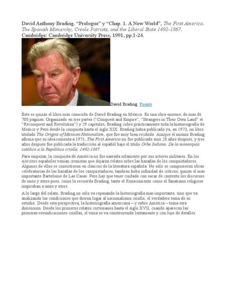 David Brading Cap 1 Un Nuevo Mundo Resumen | PDF | Cristobal colon | Religión y creencia