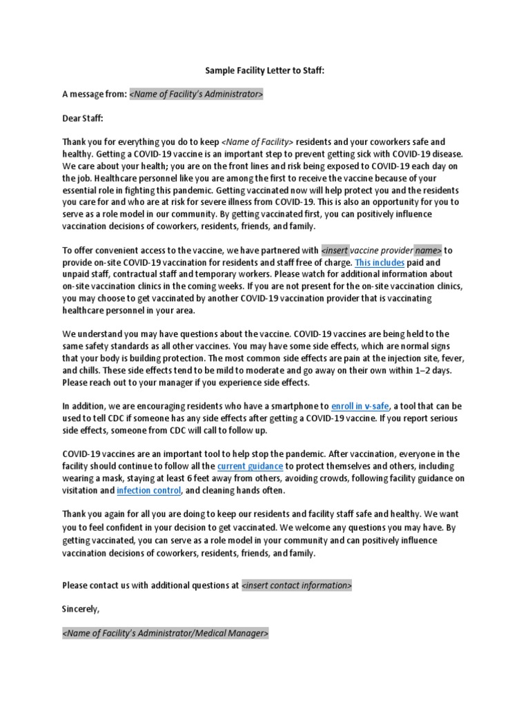 Sample Letter To Staff | PDF | Vaccines | Immunology
