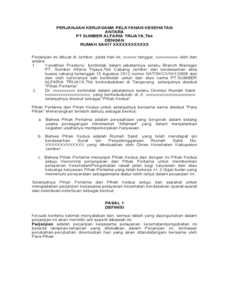 Dokumen - Tips Draft Mou Perjanjian Klinik Kesehatan | PDF