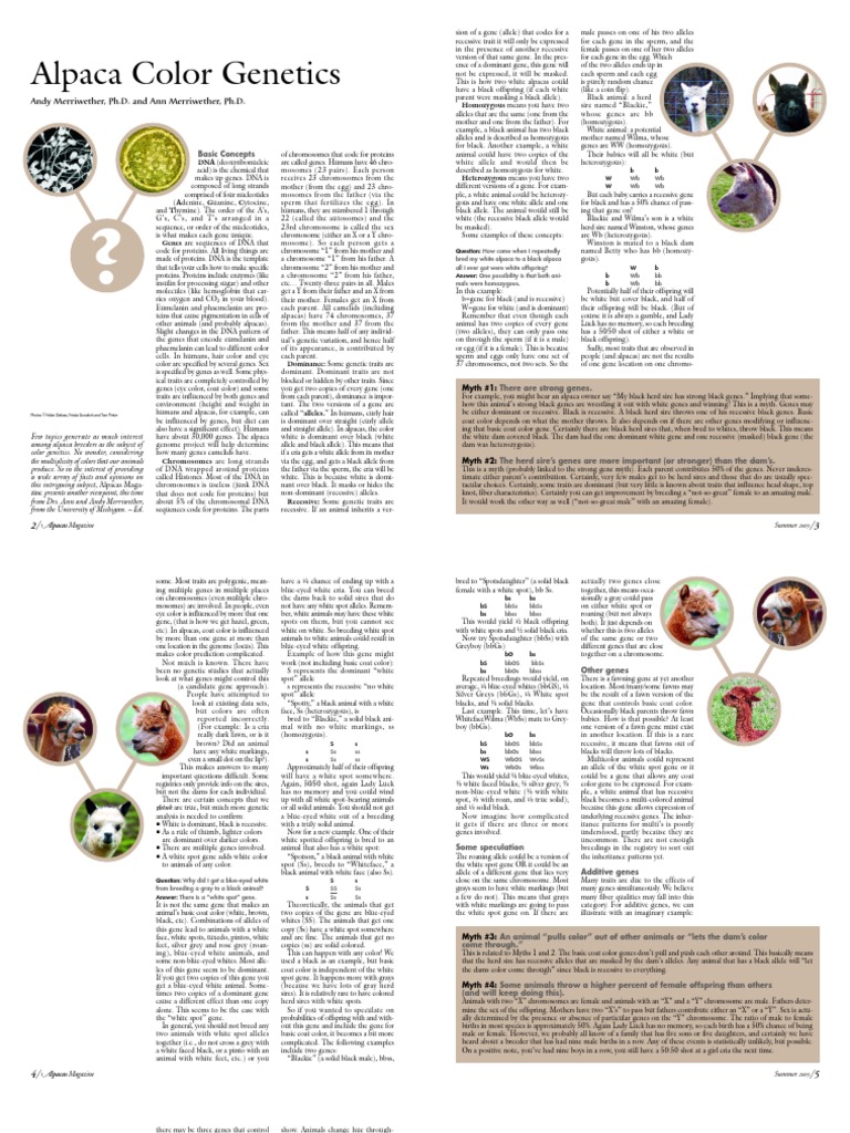 Alpaca Color Genetics: Andy Merriwether, Ph.D. and Ann Merriwether, PH ...