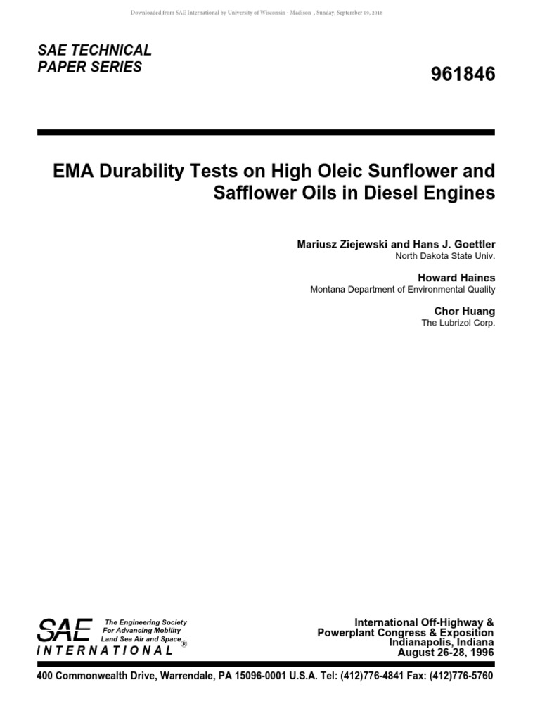 EMA Durability Tests On High Oleic Sunflower and Safflower Oils in ...