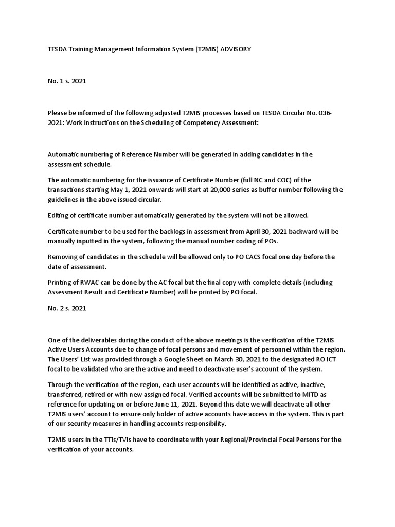 TESDA Training Management Information System | PDF