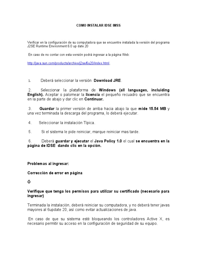 Instalar IDSE IMSS | PDF | Java (lenguaje de programación ...