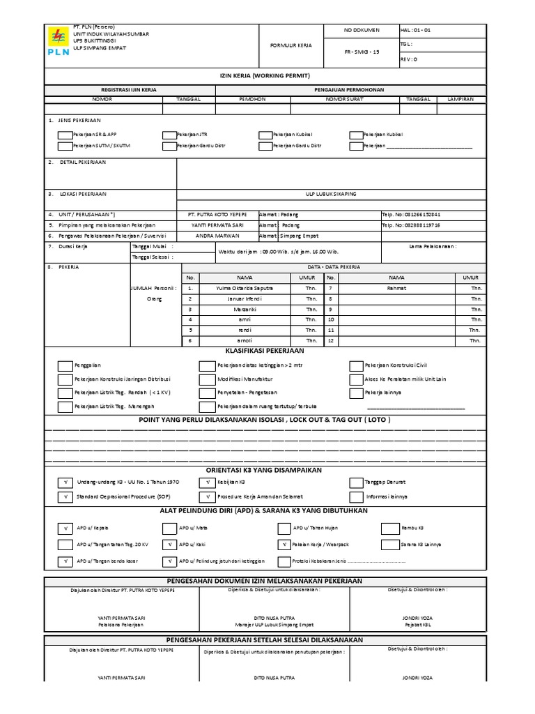 Registrasi Ijin Kerja Pengajuan Permohonan: Izin Kerja (Working Permit) | PDF