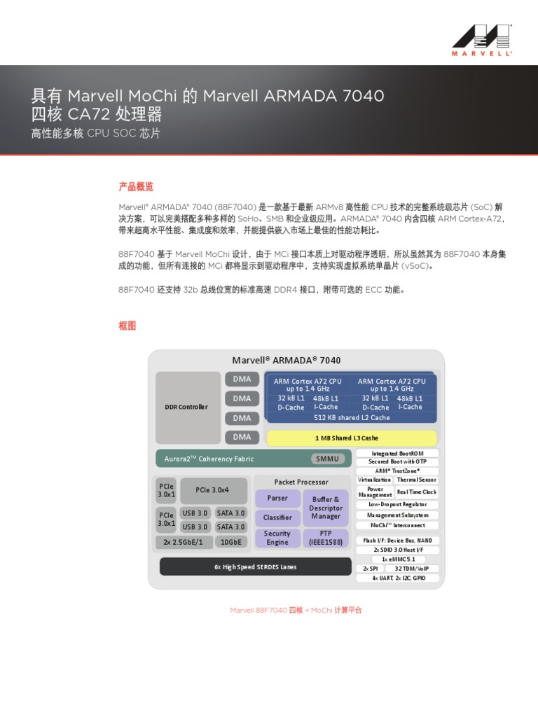 Marvell Embedded Processors Armada 7040 Product Brief 2017 12 | PDF