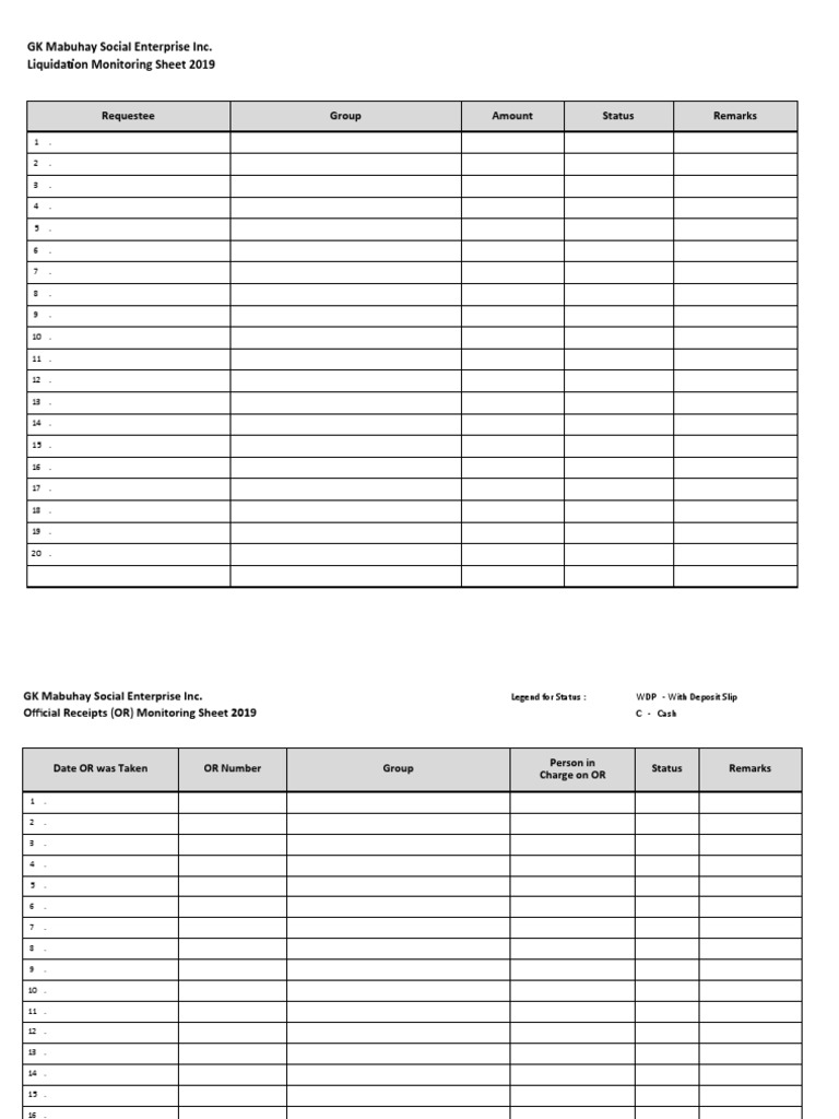 Monitoring Sheets For or and Liquidation | PDF