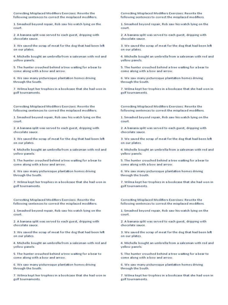 Correcting Misplaced Modifiers Exercises | PDF