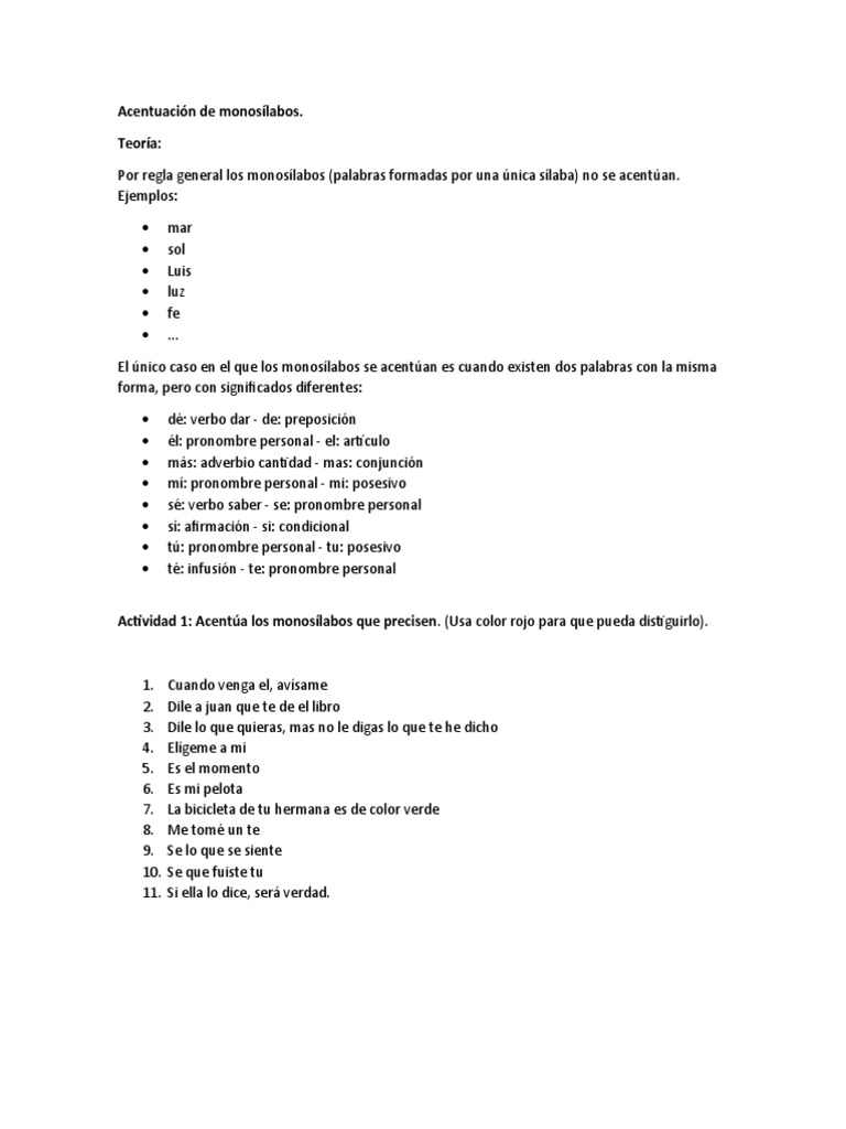 Acentuación de Monosílabos | PDF