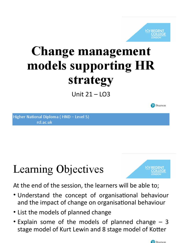 Change Management Models Supporting HR Strategy: Unit 21 - LO3 | PDF | Organizational Behavior ...