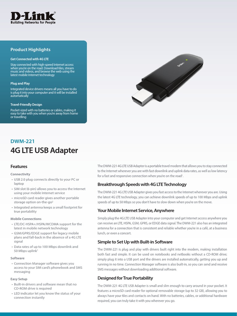 4G LTE USB Adapter: Product Highlights | PDF | 4 G | General Packet ...