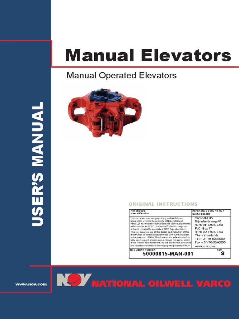Manual Elevator Manual Operated NOV Rev. S | PDF | Casing (Borehole ...